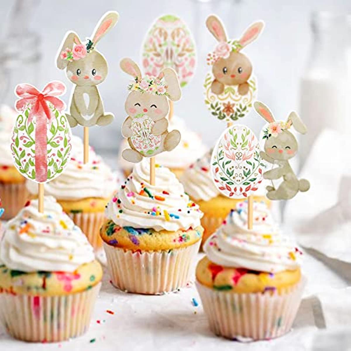 30 PCS Easter Cupcake topper Bunny Cupcake Toppers Easter Egg Cupcake ...