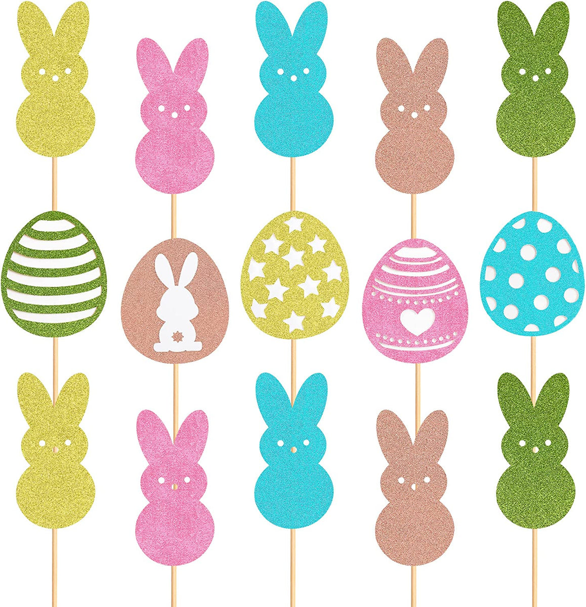 30 PCS Easter Cupcake topper Bunny Glitter Cupcake Toppers Easter Egg ...